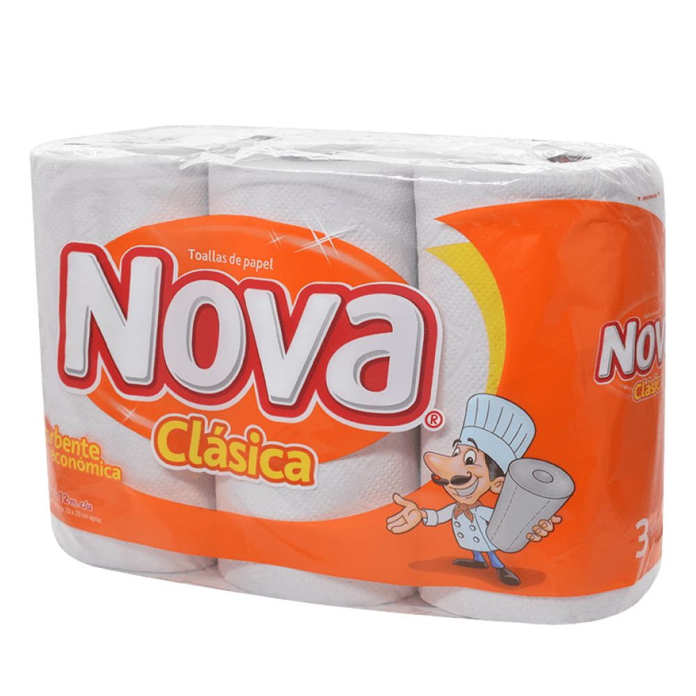 Toalla de papel Nova Clasica Doble Hoja Paquete 3 Rollos – Pañales a Domicilio